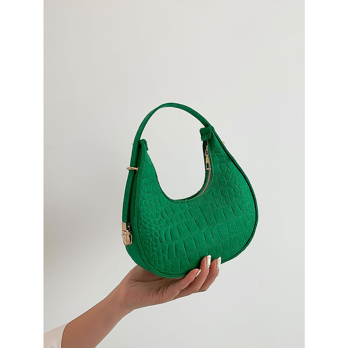 Verdusa Women's Crocodile Embossed Felt Faux Leather Shoulder Hobo Bag Green One Size