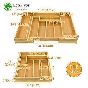 EcoFives Bamboo Kitchen Drawer Organizer - Silverware Organizer - Utensil Holder and Cutlery Tray with Grooved Drawer Dividers for Flatware and Kitchen Utensils (8 Slot)