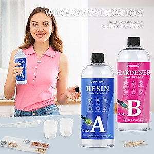 Epoxy Resin 34OZ - Epoxy Resin Kit, Crystal Clear Epoxy Resin Kit - Not Yellowing, No Bubble, Self Leveling, High-Gloss, Casting & Coating for DIY Jewelry Making of The Art Resin & Epoxy (17OZ x 2)