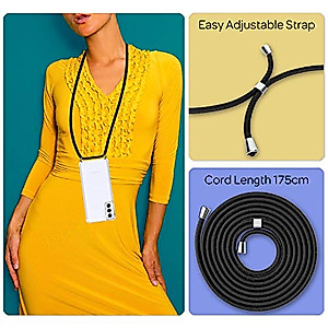 NALIA Necklace Cover with Band Compatible with Samsung Galaxy S21 Plus Case, Transparent Protective Hardcase & Adjustable Holder Strap, Easy to Carry Crossbody Phone Skin Slim, Color:Black