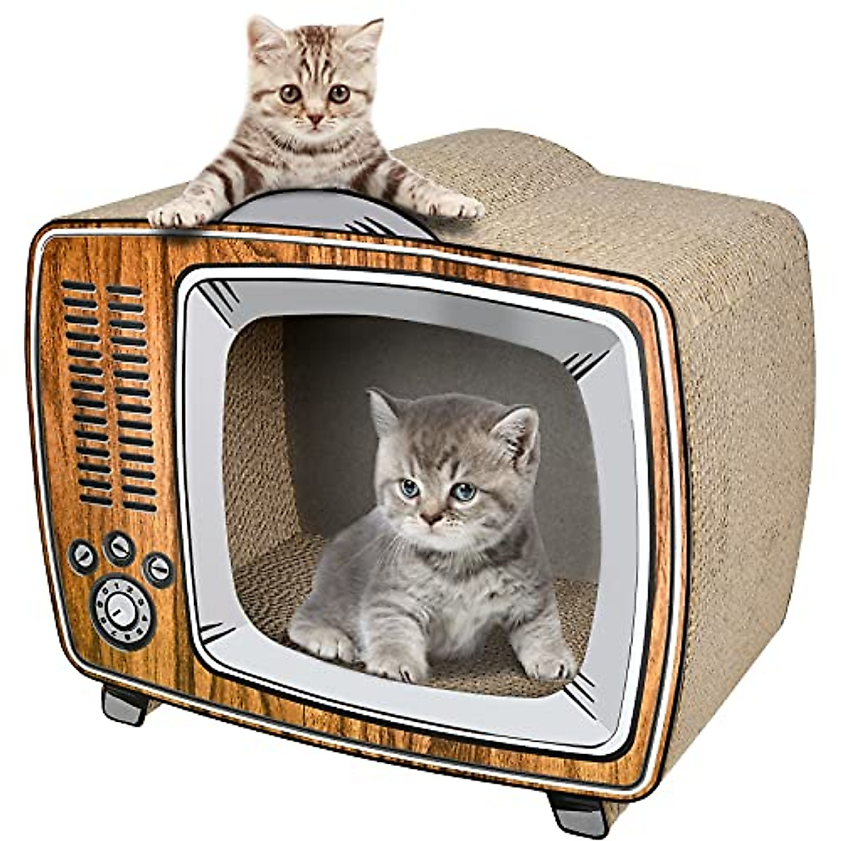 FluffyDream TV Cat Scratcher Cardboard Lounge Bed, Cat Scratching Board, Durable Board Pads Prevents Furniture Damage, Wood