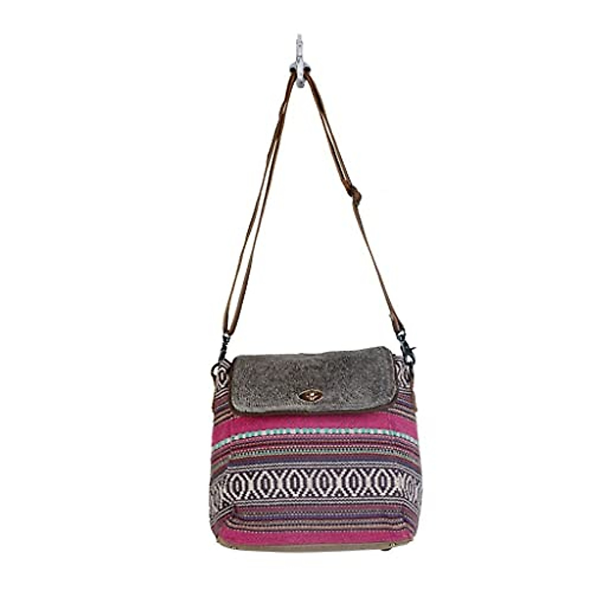 Myra Bag Pink Tiers Small & Crossbody Bag Upcycled Cotton & Cowhide Leather S-2867