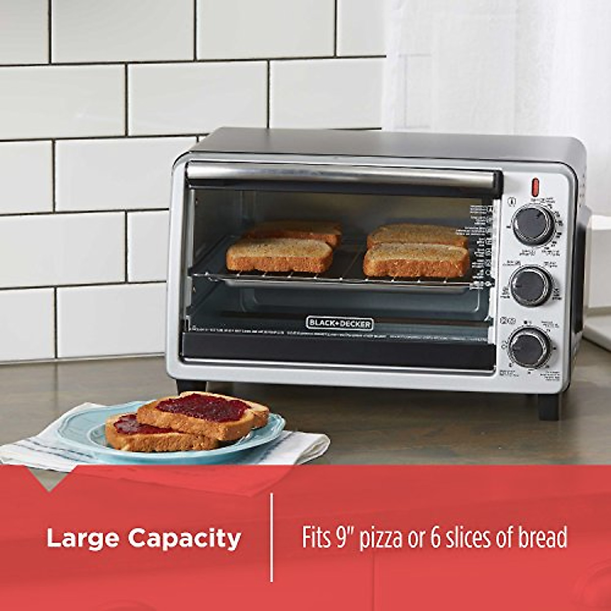 BLACK+DECKER TO1950SBD 6-Slice Convection Countertop Toaster Oven, Includes Bake Pan, Broil Rack & Toasting Rack, Stainless Steel/Black Convection Toaster Oven