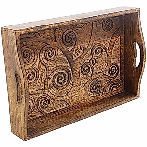 Tree of Life Wooden Breakfast Serving Tray with Handle for Tea Snack Dessert Kitchen Dining Serve Ware Accessories 15 x 10 Inches