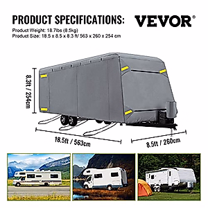 VEVOR RV Cover, 16'-18' Travel Trailer RV Cover, Windproof RV & Trailer Cover, Extra-Thick 4 Layers Durable Camper Cover, Waterproof Ripstop Anti-UV for RV Motorhome with Adhesive Patch & Storage Bag