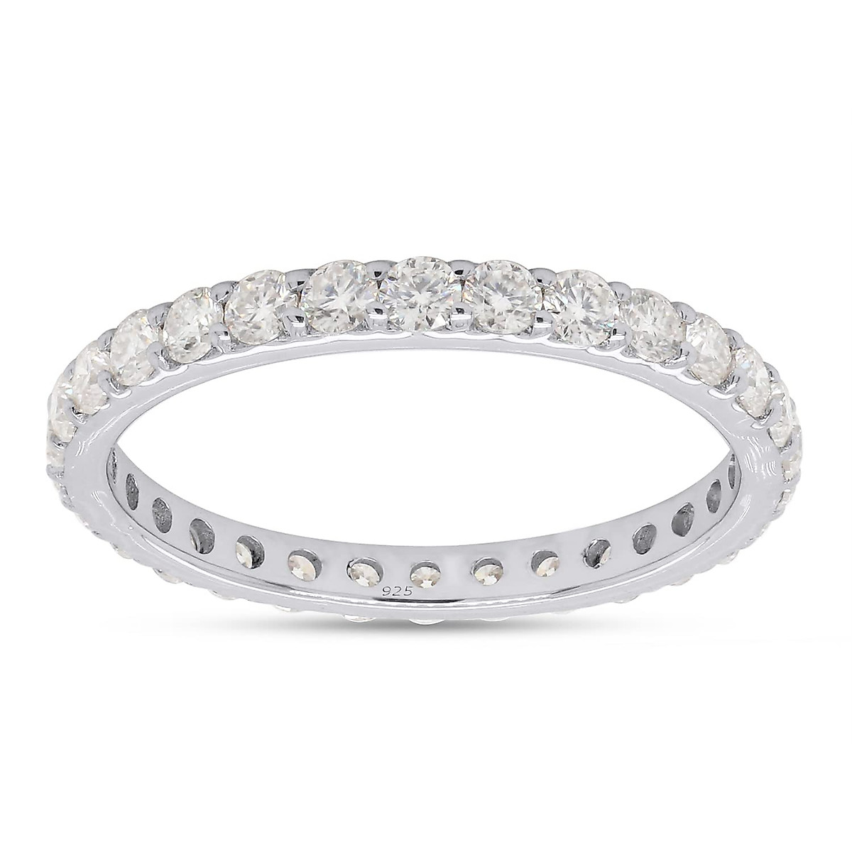 1 Carat Round Cut Lab Created Moissanite Diamond Full Eternity Stackable Wedding Band Ring For Women In 14K White Gold Over Sterling Silver (VVS1 Clarity, 1 Cttw) (1 Cttw), Ring Size 6.5