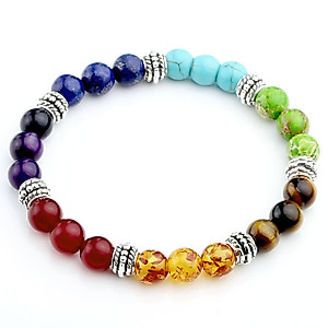 Jovivi 7 Chakras Bracelet Reiki Natural Gemstone Healing Balancing Round Beads Crystal Stone Bracelets for Women