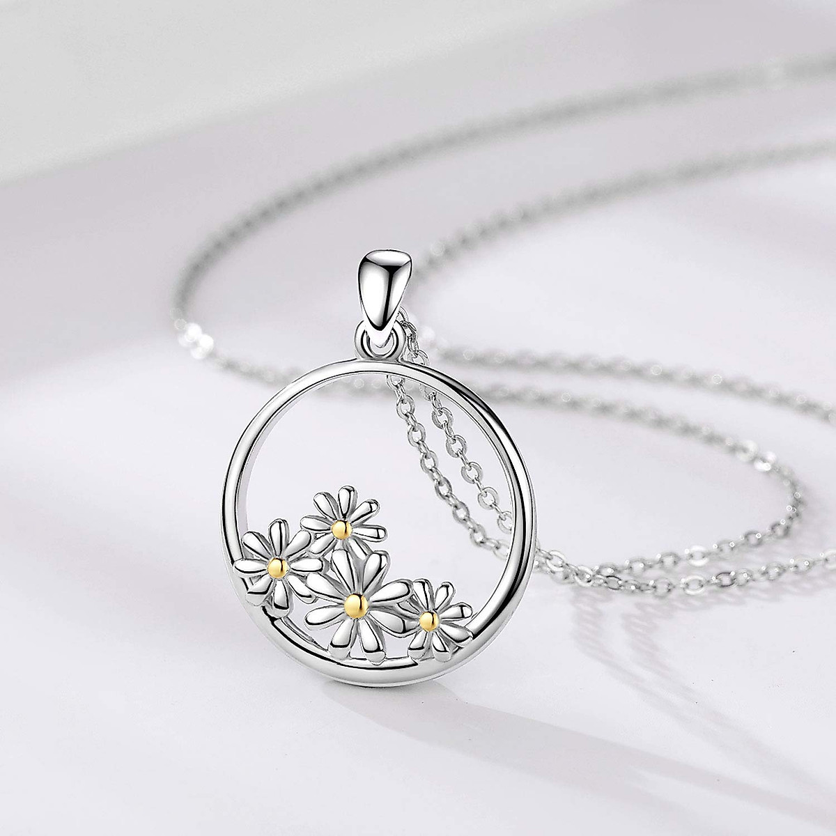 KINGWHYTE Valentines Day Gifts for Her Daisy Necklace Sterling Silver Daisy Pendant Necklaces Birthday Jewelry Gifts for Women