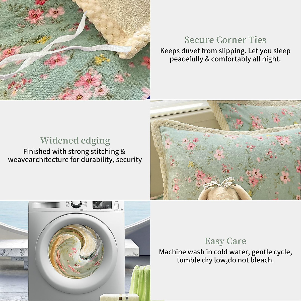 zeyekuku Velvet Duvet Cover Set-4pcs Ultra Soft Breathable Queen Size Comforter Cover Set,Include a Duvet Cover,a Deep Pocket Fitted Sheet,2 Pillow Shams Home Bedding for Winter Spring Autumn