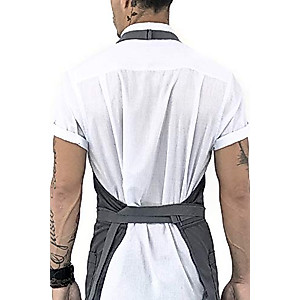 Under NY Sky No-Tie Armor Gray Apron – Durable Twill with Leather Reinforcement, Split-Leg – Adjustable for Men and Women – Pro Barber, Tattoo, Barista, Bartender, Baker, Hair Stylist, Server Apron