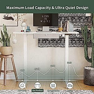 FEZIBO Standing Desk with Drawer, Adjustable Height Electric Stand up Desk, 63 x 24 Inches Sit Stand Home Office Desk, Ergonomic Workstation White Steel Frame/White Tabletop