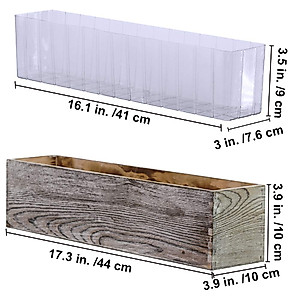 1 Pcs Wood Planter Box Rectangle Whitewashed Wooden Rectangular Planter Decorative Rustic Wooden Box with Inner Plastic Box - 17.3" L x 3.9" W x 3.9" H Floral Natural Centerpieces Rustic Wedding Decor