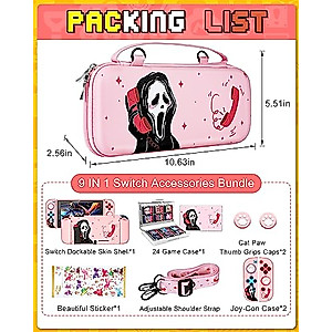 Xinocy for Nintendo Switch 9 in 1 Storage Accessories Kit with Travel Carrying Case+Switch Protective Cover+Game Case Holder+Strap+Sticker+2 Joycon Shells+2 Thumb Caps Cute Funny for Girls Kids p
