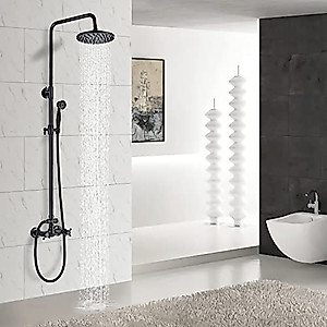 Senlesen Outdoor Shower Fixture Combo Set Oil Rubbed Bronze 8 Rainfall Shower Head Wall Mount 2 Dual Function