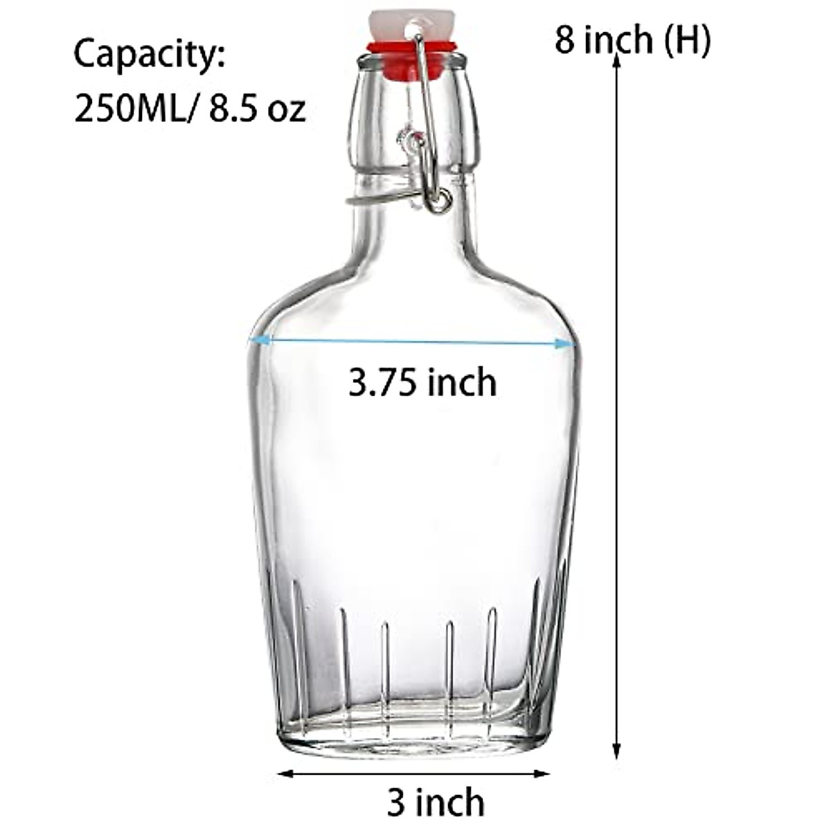 TOPZEA Set of 8 Swing Top Glass Flask, 8.5 Oz Clear Glass Hip Whiskey Flask Pocket Drinking Flask with Airtight Stopper, Easy Cap Liquor Bottle for Spirits, Beer, Brewing Bottle for 2nd Fermentation
