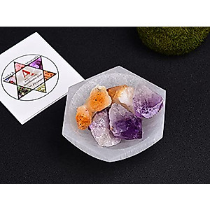 AMOYSTONE Natural Selenite Plate Selenite Bowl for Crystals Hexagon Selenite Dish 4" for Chakra Healing Crystals Collection Gift