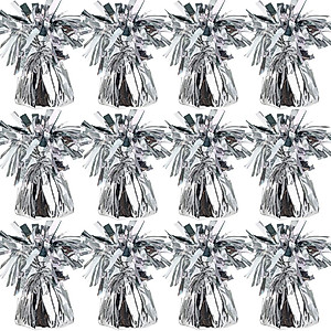 UNIQOOO 12Pcs Metallic Silver Heavy Solid Balloon Weights Pack Holder, Table Centerpiece DIY Décor for Christmas Thanksgiving Birthday Party Favors Wedding Baby Shower, Large 5 OZ 140 G. 5.5 Inch