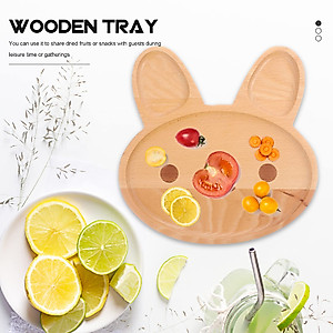 BESTOYARD Easter Bunny Plate Wooden Serving Platter Bunny Shaped Wood Tray Easter Rabbit Plates Appetizer Platter Bread Salad Display for Parties Holidays Family Dinners and More