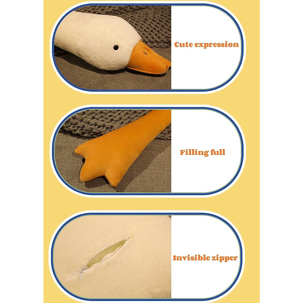 Giant Goose Stuffed Animal, 19.6 Inch Soft White Goose Plush Pillow, Cute Duck Plush Toy Swan Plushie Doll Sleeping Hugging Pillows Gift for Girls Boys