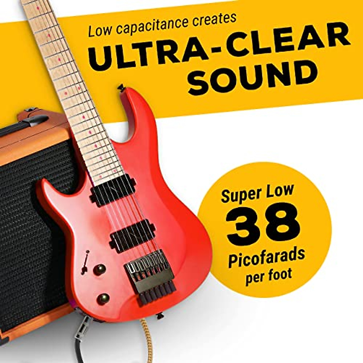 GLS Audio Instrument Cable - 1/4 Inch TS to 1/4 Inch Instrument Cable for Bass/Electric Guitar- Brown/Yellow Braided Tweed, 15ft