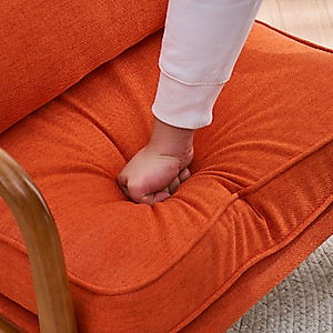 Karl home Accent Chair Mid-Century Modern Chair with Pillow Upholstered Lounge Arm Chair with Solid Wood Frame & Soft Cushion for Living Room, Bedroom, Balcony, Linen Burnt Orange (Low Back)