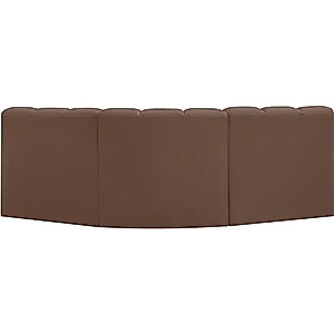 Meridian Furniture 101Brown-S3B Arc Collection Modern | Contemporary Modular Sofa with Soft Brown Vegan Leather, Deep Channel Tufting, Modular Design, 86" W x 41" D x 30" H, Brown
