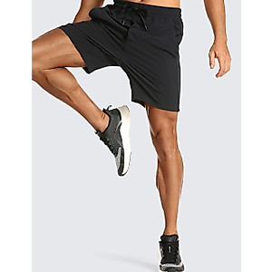 CRZ YOGA Men's Linerless Workout Shorts - 7'' Quick Dry Running Sports Athletic Gym Shorts with Pockets Black Large