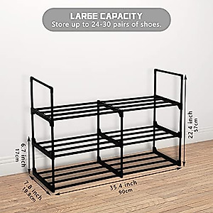 AN ANEWSIR Shoe Rack Metal 2 Pack - 3 Tier Shoe Rack Storage 24-30 Pairs Sturdy Show Rack, Stackable Black Shoe Rack Vertical, Free Standing Space Saving Corner Shoe Rack for Closet Entryway