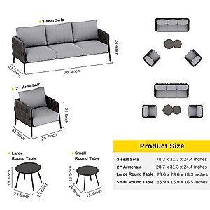 EAST OAK Life Chatter Patio Furniture Set 5 Pieces, Outdoor Furniture 5-Seat Sofa with Two Round Coffee Table, Waterproof Thick Cushion Deep Seating for Porch, Balcony, Earth Black & Misty Grey