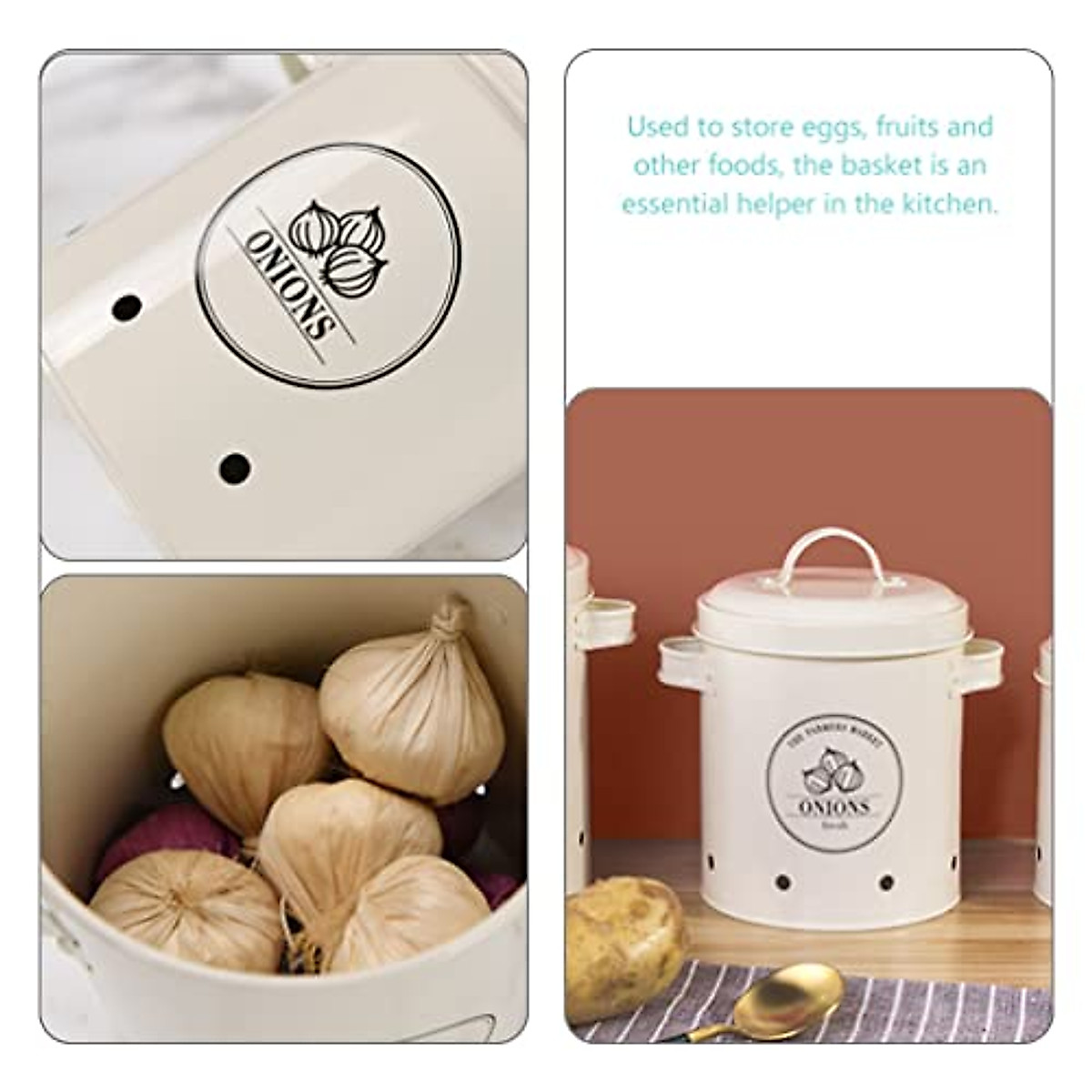 DOITOOL Garlic Storage Bin, Potato Bin, Garlic Keeper, Onion Storage Canister, Kitchen Storage Tins Jars Pots, Food Storage Container with Lids and Aerating Holes
