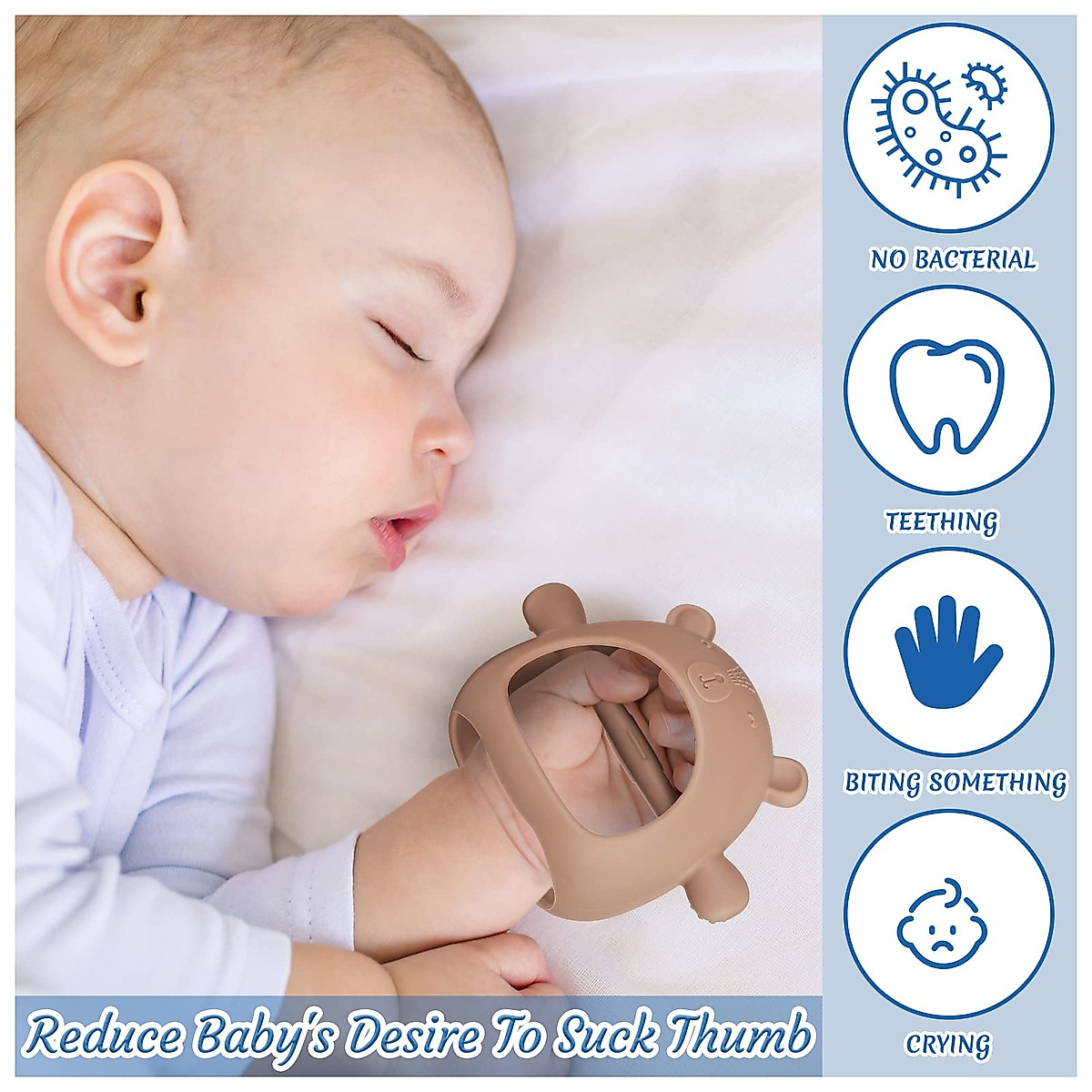 4 Pieces Silicone Teething Toys Bear Baby Teether Toy Anti Dropping Horse Teething Pacifier Baby Chew Toys Chewable Hand Teethers for Sucking Chewing Needs Pain Relief Gifts (Blue, Caramel, Pink)