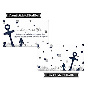 Paper Clever Party Nautical Diaper Raffle Tickets (25 Pack) Boys Baby Shower Games - Invitation Insert - Fill-In Cards for Prize Drawing Activity - Navy and Silver - 2x4 Size Set