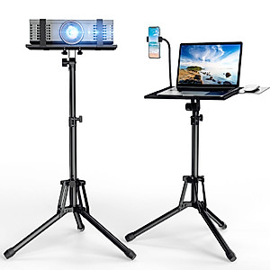 Projector Stand Laptop Tripod Stand - Portable Stand Adjustable Height 20 to 60 Inch, Projector Stand with Gooseneck Phone Holder ＆ Mouse Tray, Laptop Floor Stand for Podium, Home, Studio, DJ Racks