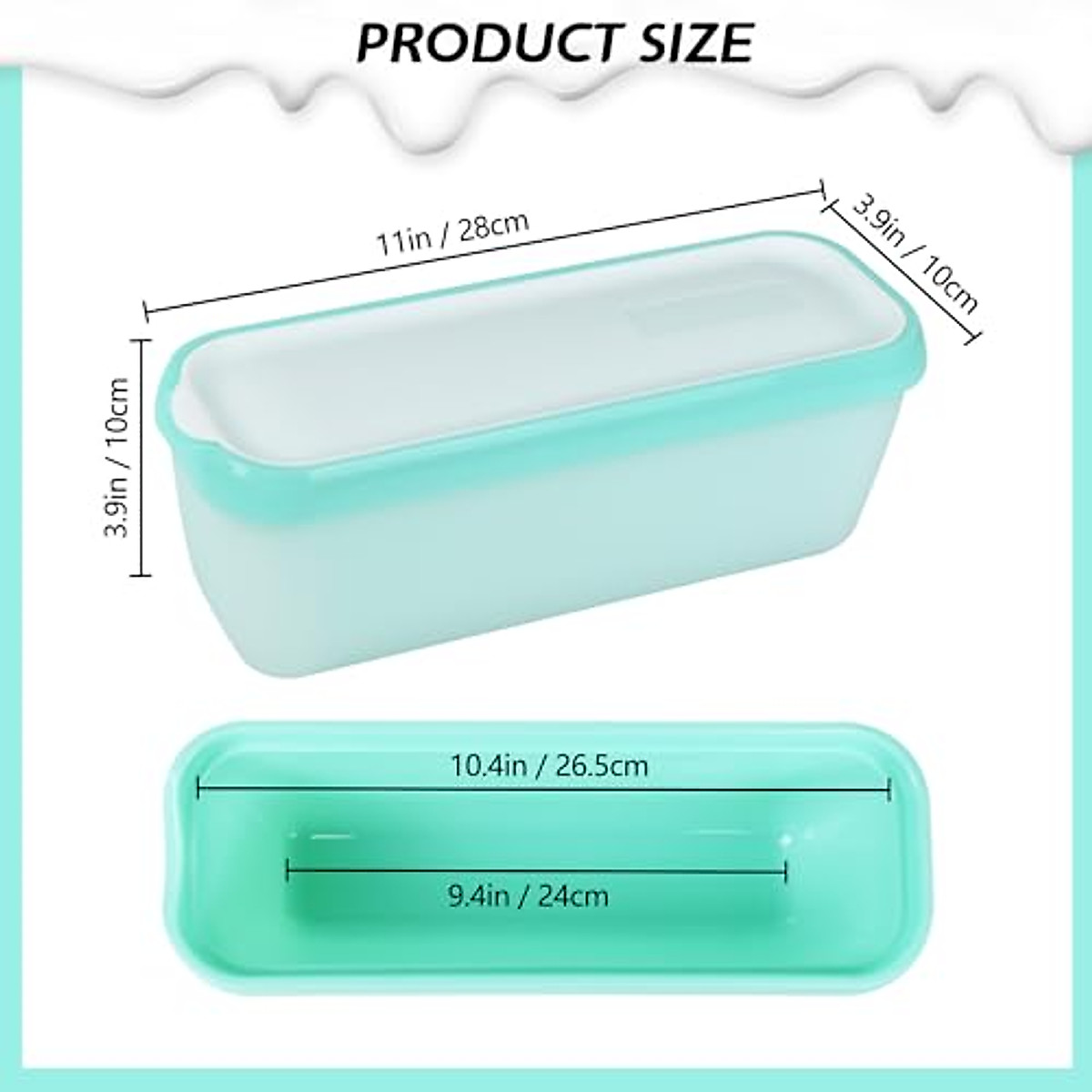 Artcome Set of 2 Ice Cream Tub Containers 1.5 Quart Ea. - Freezer Storage Tubs with Writable Labels - Double Insulation Design - Ideal for Sorbet, Ice Cream, Frozen Jelly & Frozen Yogurt - Mint Green