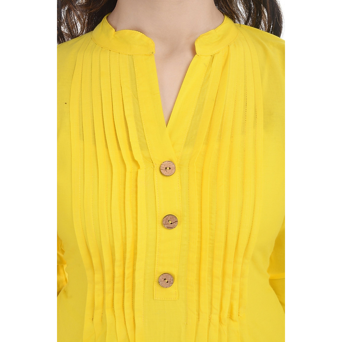 Chichi Indian Women's Plain Cotton Kurti Yellow For Casual/Daily/Party Wear