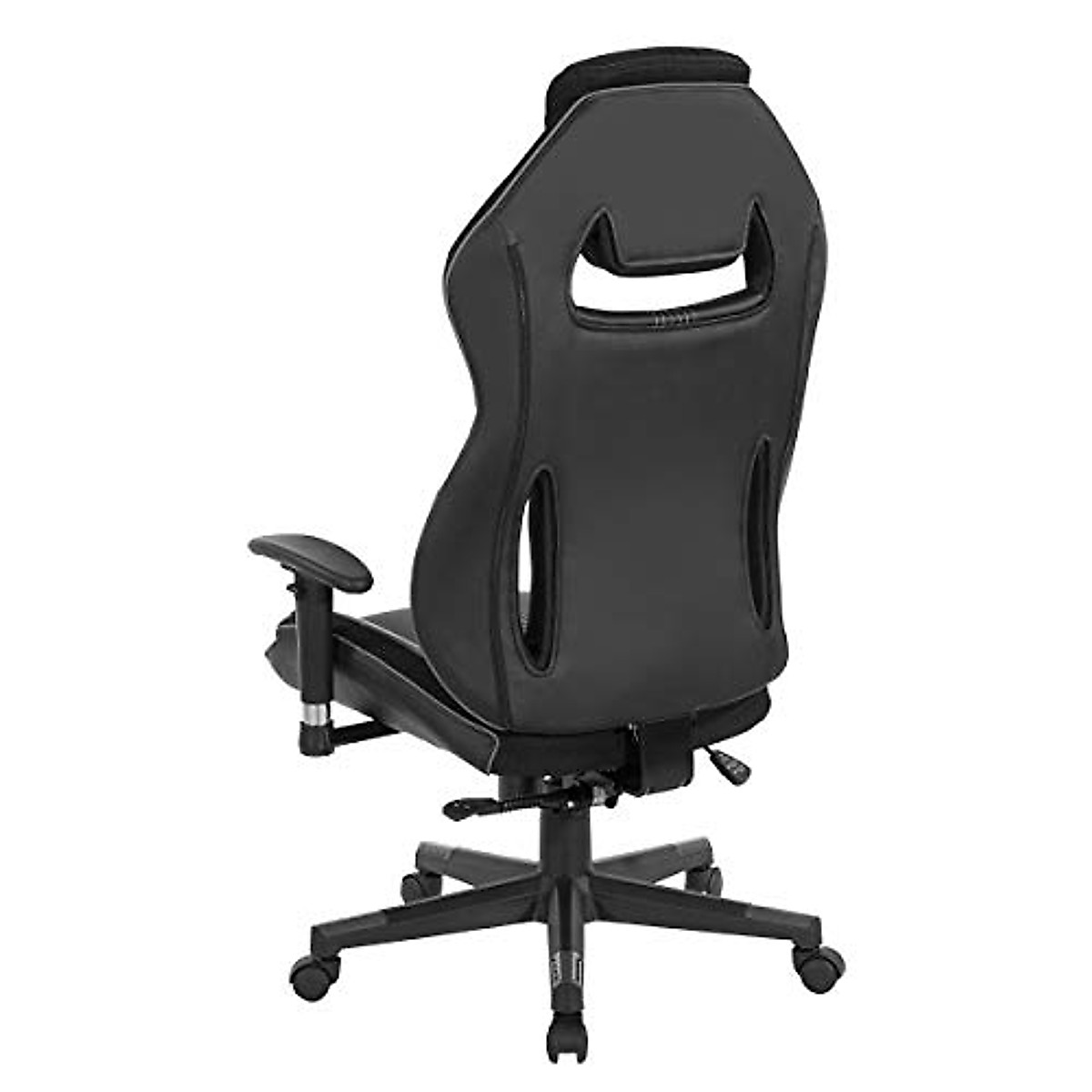 OSP Home Furnishings BOA II Ergonomic Adjustable High Back Gaming Chair with Thick Padded Coil Spring Seat, Built-in Lumbar Support and Headrest, Black Bonded Leather with Grey Accents