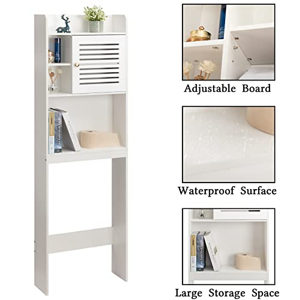 ALIMORDEN Over The Toilet Storage Cabinet Organzier, 71.45" H Freestanding Bathroom Spacesaver with Adjustable Shelves, 1-Door Toilet Storage Rack, White