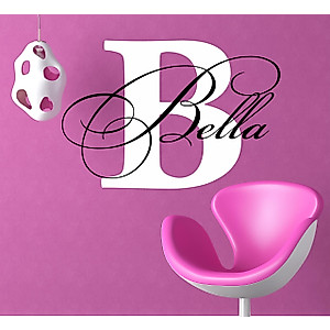 Decor Designs Decals Girls Fancy Cursive Single Personalized Custom Name Vinyl Wall Art Decal Sticker, Nursery Decoration, Baby Bedroom Decor (Multiple Size Choices) (Girls Name with Initial)