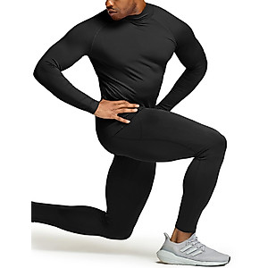 ATHLIO Men's Thermal Long Sleeve Compression Shirts, Turtle/Mock Winter Sports Base Layer, Active Running Shirt, Active Shirts 3pack Black/Black/Black, Medium