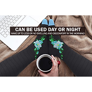 Physix Gear Compression Socks 20-30 mmHg - Men & Women - Running, Nurses, Shin Splints, Flight, Travel (BLACK / BLUE FLOWER-S/M)