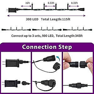 holahome 300 LED Christmas String Lights Outdoor Indoor, 115Ft Waterproof 8 Modes Cool White Twinkle Fairy Lights for Wedding Party Yard Tree Decorations