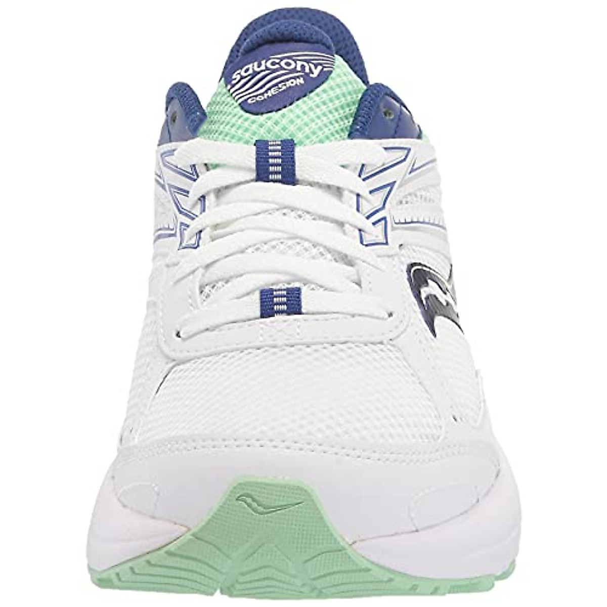Saucony Women's Cohesion 14 Road Running Shoe, White/Navy/Mint, 8.5