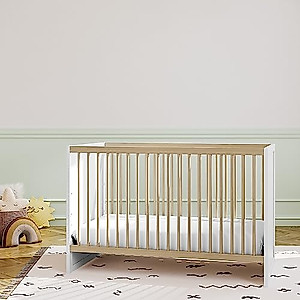 Storkcraft Calabasas 3-in-1 Convertible Crib (White with Driftwood) – GREENGUARD Gold Certified, Fits Standard Crib Mattress, Converts to Toddler Bed, Modern Style, Easy 30-Minute Assembly