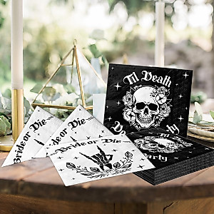 40Pcs Till Death Do Us Party Napkins-Bride or Die Bachelorette Party Supplies Skull Gothic Disposable Napkins for Halloween Bridal Shower Engagement Wedding Decorations