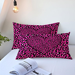 CCoutueChen Pink Leopard Print Comforter Set King Size Couple Love Bedding for Girls Cheetah Printed Bedding Comforter Wildlife Skin Fur Quilt Set Soft Lightweight Down Comforter Set for All Season