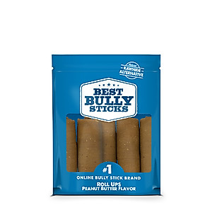 Best Bully Sticks Roll Ups - All-Natural, Easily digestible Dog Chew - Peanut Butter Flavor - Best Suited for Small Breeds (4 Inch, 5-Pack)
