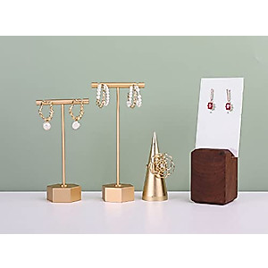 GemeShou Gold Metal Earring T Bar Stand Retail display holders for show, Jewelry Online stores Photography Display Props Organizer【Gold-Hexagon Base Height 4.5"】