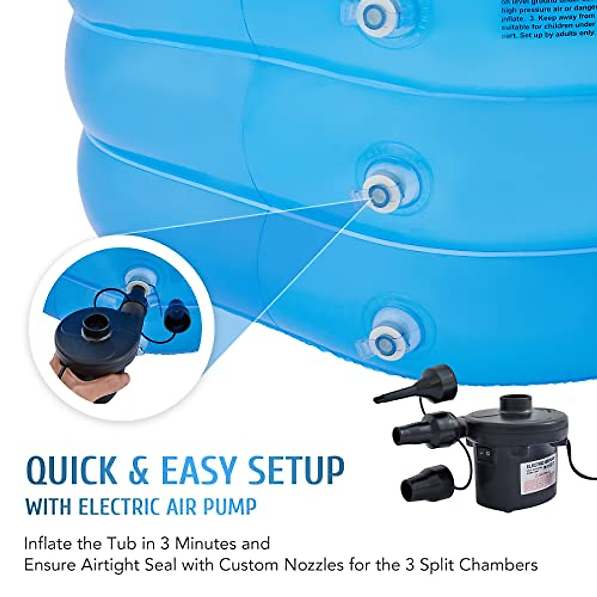 CO-Z Inflatable Bathtub with Electric Air Pump and Bath Pillow Headrest, Portable Blow Up Bath Tub for Adults, Outdoor or Indoor Freestanding Foldable Spa Tub with Cover Drainage Hose Cup Holder, Blue