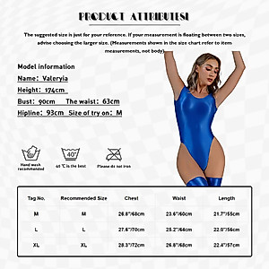 YiZYiF Women's 70D Oil Glossy Shiny Swimsuit High Cut Thong Blackless Dance Leotard Bodysuits Black Large