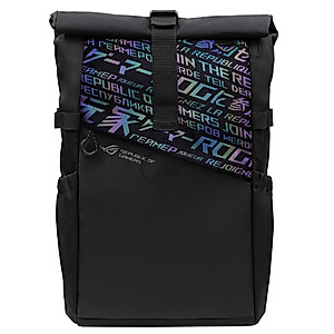 ASUS ROG BP4701 43.18 cm Gaming Backpack (Black), with Holographic Cybertext Printing, Roll Up Design, Suitable for up to 43.18 cm Laptop